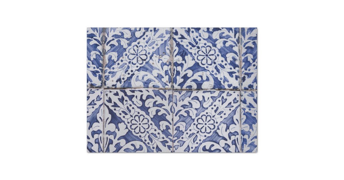Portuguese Tiles - Azulejo Blue and White Floral Tissue Paper | Zazzle