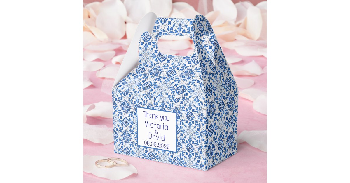 Portuguese Tiles Blue Mediterranean Wedding Favor Boxes | Zazzle