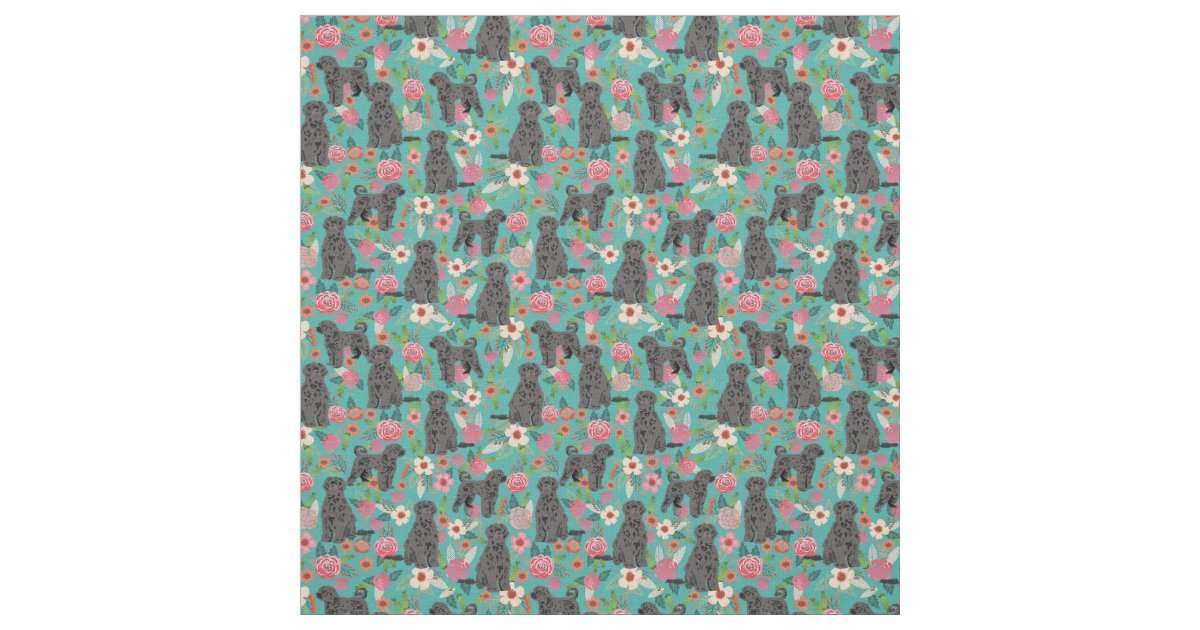 Portuguese Water dog florals turquoise Fabric | Zazzle