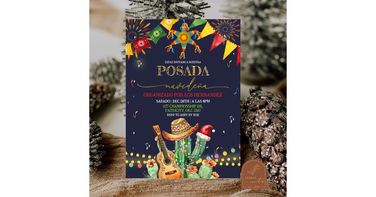 Posada Navidena Fiesta Cactus Christmas Party Invitation | Zazzle