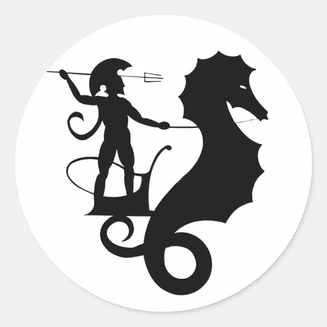 Poseidon, Greek relief design Classic Round Sticker | Zazzle