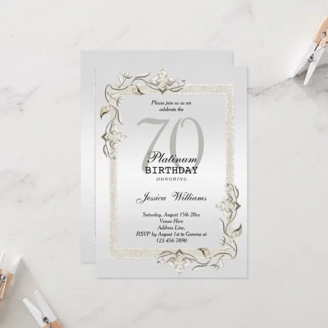 Posh 70th Platinum Birthday Invitation | Zazzle