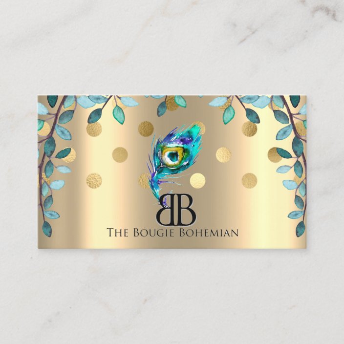 Posh Bougie Glittery Bohemian Blue Florals Dots Business Card | Zazzle.com