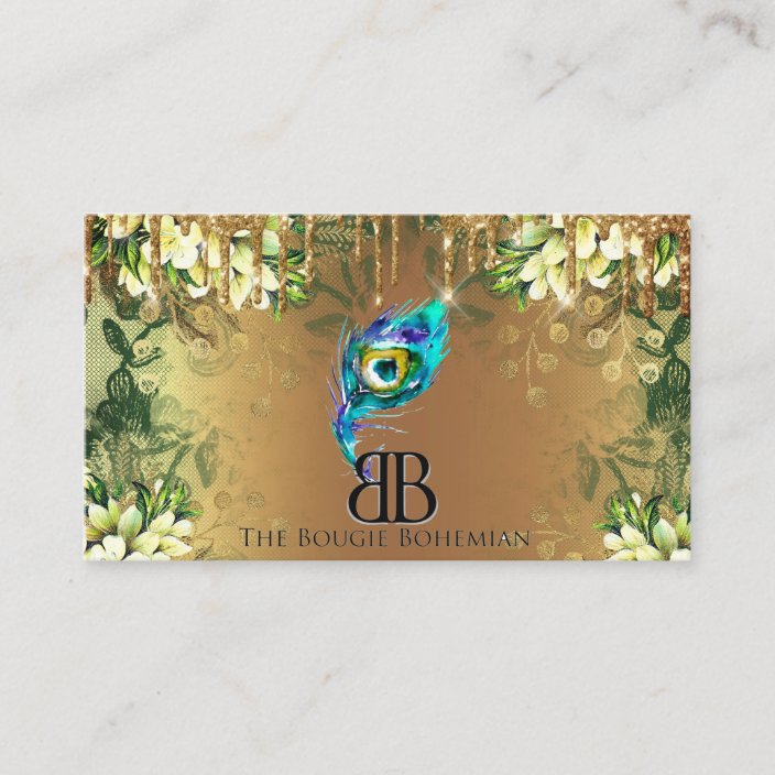 Posh Bougie Glittery Bohemian Blue Florals Drip2 Business Card | Zazzle