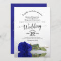 Posh Calligraphy Royal Blue Rose QR Code Wedding Invitation | Zazzle