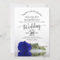 Posh Calligraphy Royal Blue Rose QR Code Wedding Invitation | Zazzle