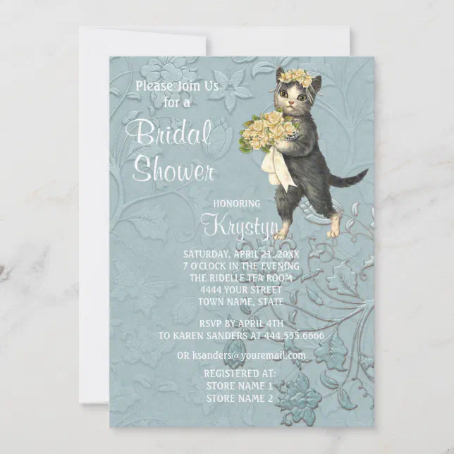 Posh Cats Blue Bridal Shower Invitation | Zazzle