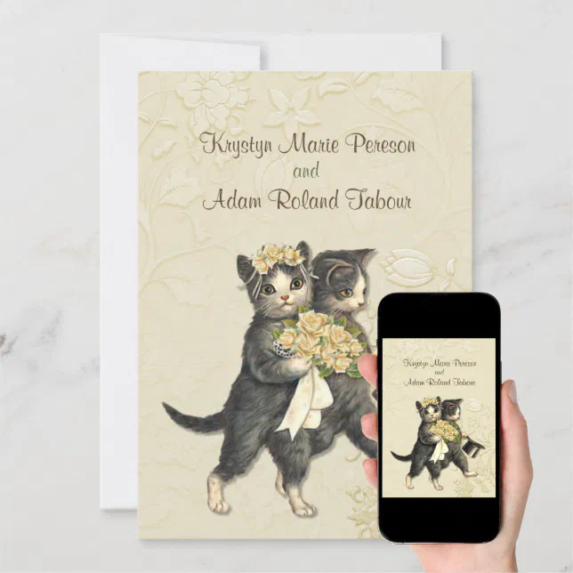 Posh Cats Ivory Wedding Invitation 2 | Zazzle