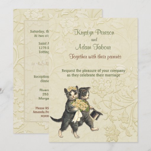 Posh Cats Ivory Wedding ver2 Invitation | Zazzle