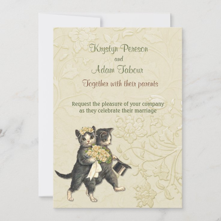 Posh Cats Ivory Wedding ver2 Invitation | Zazzle