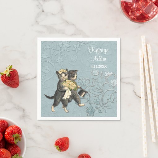 Posh Cats Wedding 2 Blue Paper Napkins | Zazzle