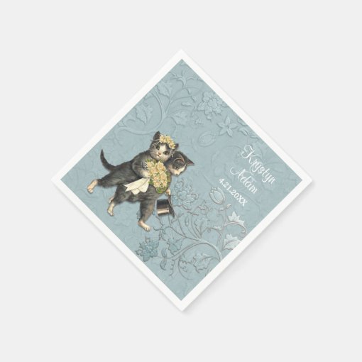 Posh Cats Wedding 2 Blue Paper Napkins | Zazzle