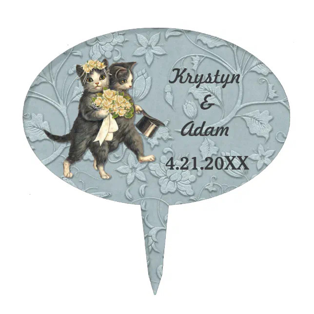 Posh Cats Wedding Blue Cake Topper | Zazzle
