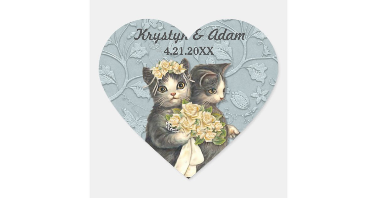 Posh Cats Wedding Blue Heart Sticker | Zazzle