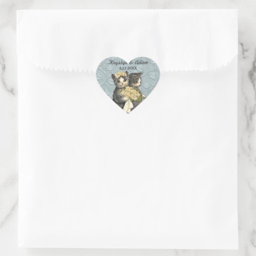 Posh Cats Wedding Blue Heart Sticker | Zazzle