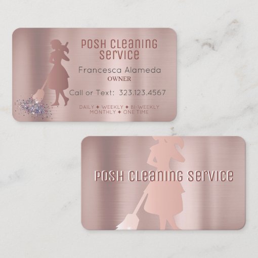 Posh Cleaning Service Brushed Metallic Rose Gold Business Card | Zazzle