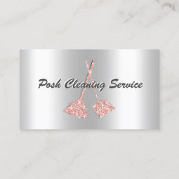 Posh Cleaning Service Metallic Silver Pink Glitter Business Card | Zazzle