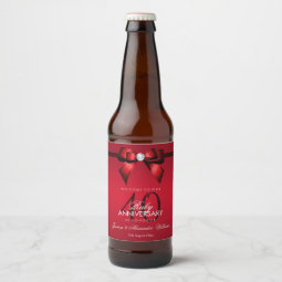 Posh Gem Bow & Ribbon 40th Wedding Anniversary Beer Bottle Label | Zazzle