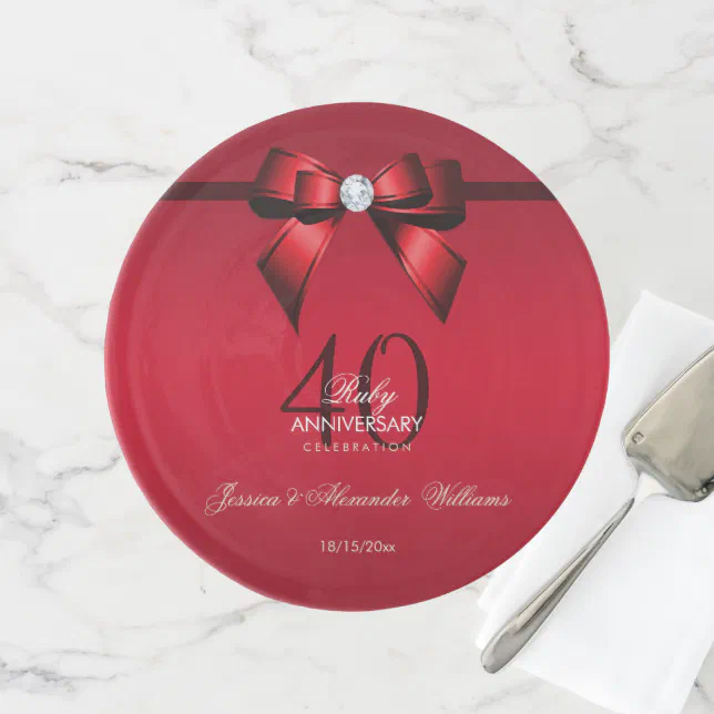 Posh Gem Bow & Ribbon 40th Wedding Anniversary Cake Stand | Zazzle
