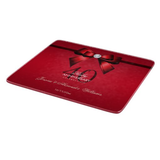 Posh Gem Bow & Ribbon 40th Wedding Anniversary Cutting Board | Zazzle