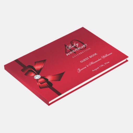 Posh Gem Bow & Ribbon 40th Wedding Anniversary Guest Book | Zazzle