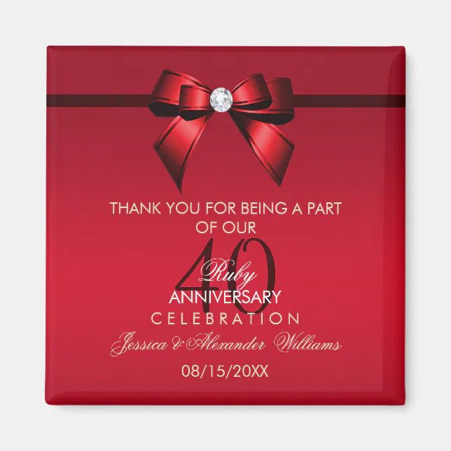 Posh Gem Bow & Ribbon 40th Wedding Anniversary Magnet | Zazzle