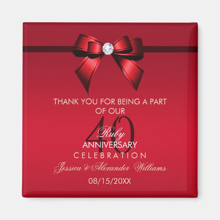 Posh Gem Bow & Ribbon 40th Wedding Anniversary Magnet | Zazzle.com