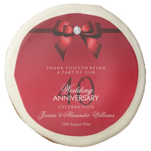 Posh Gem Bow & Ribbon 40th Wedding Anniversary Sugar Cookie | Zazzle