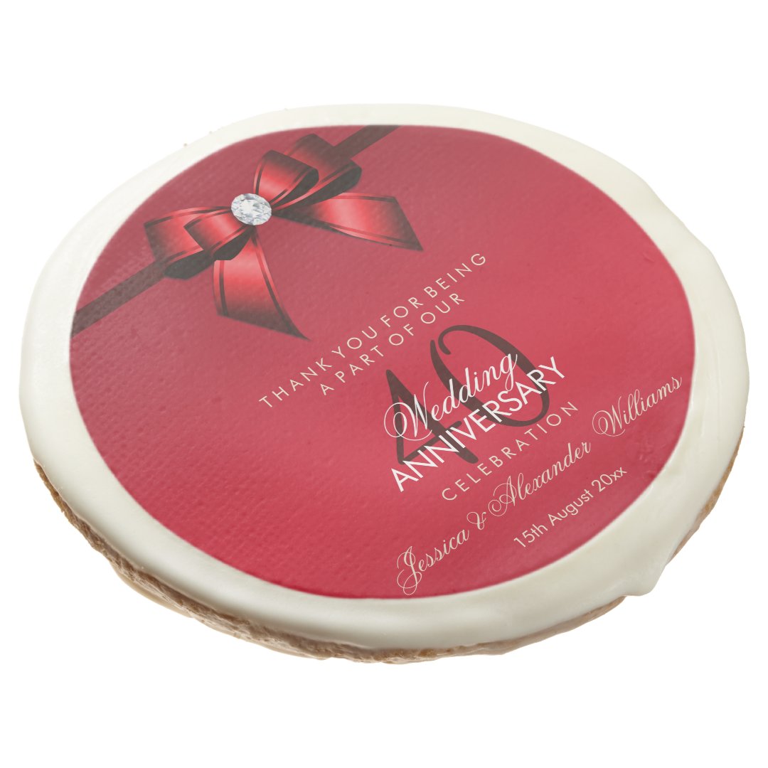 Posh Gem Bow & Ribbon 40th Wedding Anniversary Sugar Cookie | Zazzle