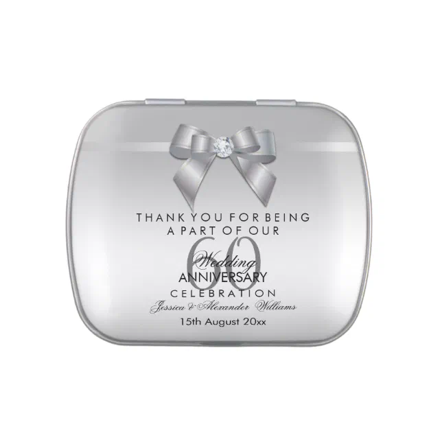 Posh Gem Bow & Ribbon 60th Wedding Anniversary Candy Tin | Zazzle