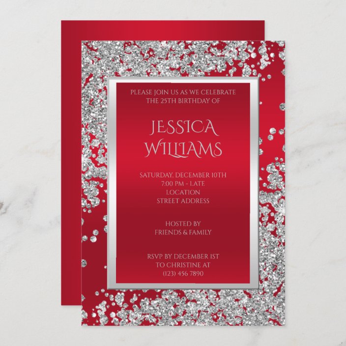 Posh Glitzy Diamonds & Ruby Red Birthday party Invitation | Zazzle.com