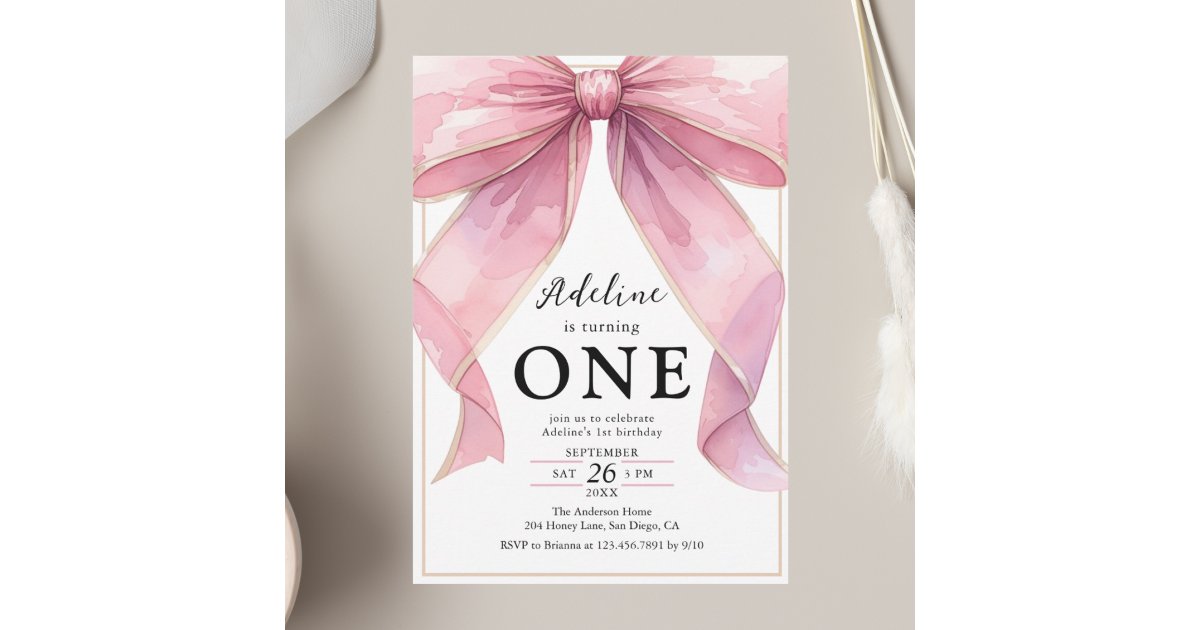 Posh Pink Coquette Bow 1st Birthday Invitation | Zazzle