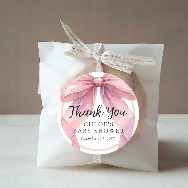 Posh Pink Coquette Bow Baby Shower Classic Round Sticker | Zazzle