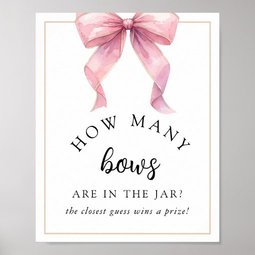 Posh Pink How Many Bows Baby Shower Game Poster | Zazzle