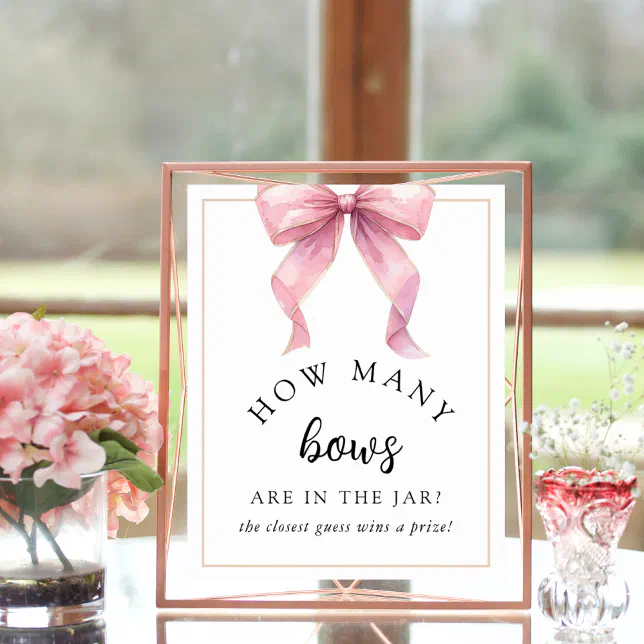 Posh Pink How Many Bows Baby Shower Game Poster | Zazzle