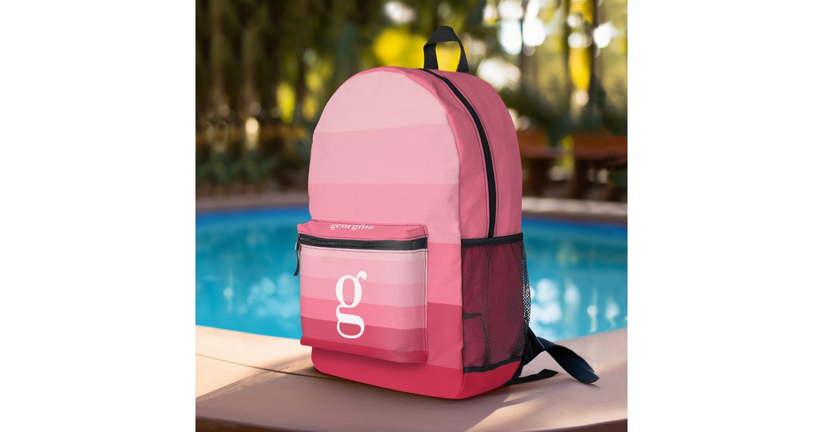 Posh Pink Retro Stripes Gradient - Huge Monogram Printed Backpack | Zazzle