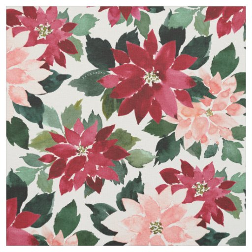 POSH POINSETTIAS Red Christmas Pattern Fabric | Zazzle