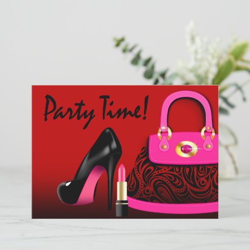Posh Purse, High Heels and Lipstick Girls Party Invitation | Zazzle
