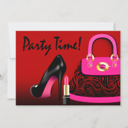 Posh Purse, High Heels and Lipstick Girls Party Invitation | Zazzle