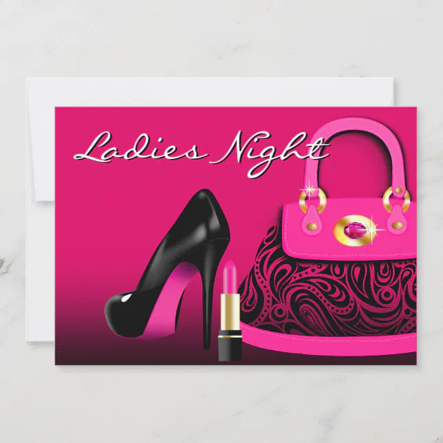 Posh Purse High Heels and Lipstick Ladies Night Invitation | Zazzle