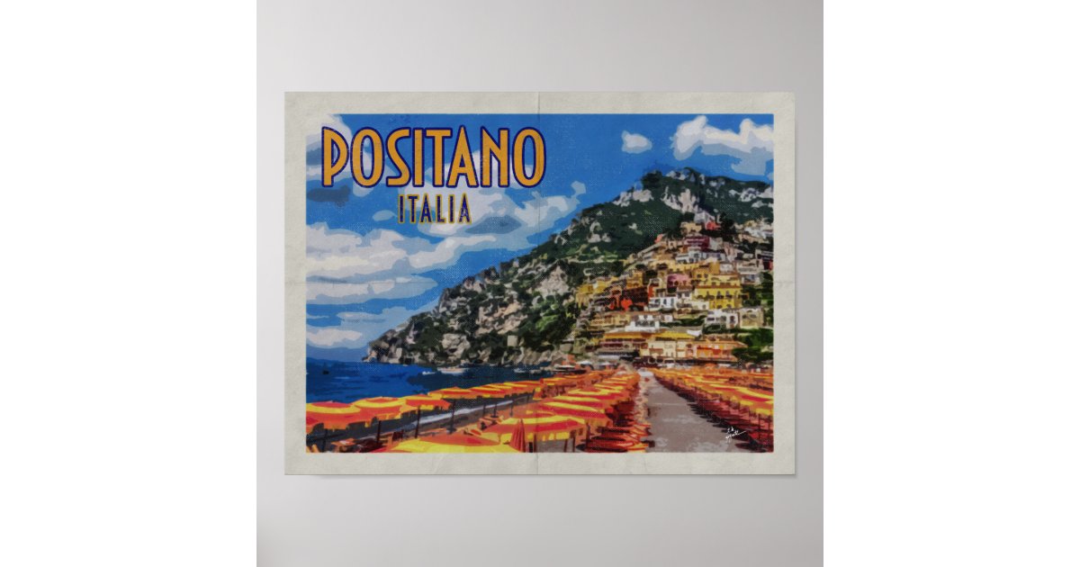 Positano Italy Amalfi Distressed Vintage Travel Poster | Zazzle