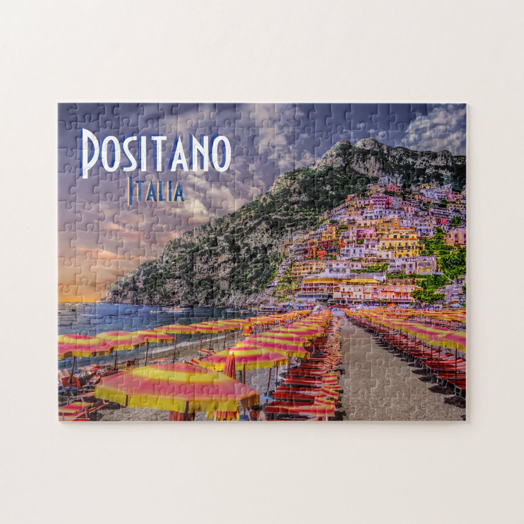 Positano Italy Retro Typography Travel Jigsaw Puzzle | Zazzle