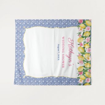 Positano Lemons Blue Tiles Photo Booth Backdrop | Zazzle