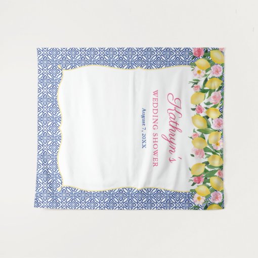 Positano Lemons Blue Tiles Photo Booth Backdrop | Zazzle