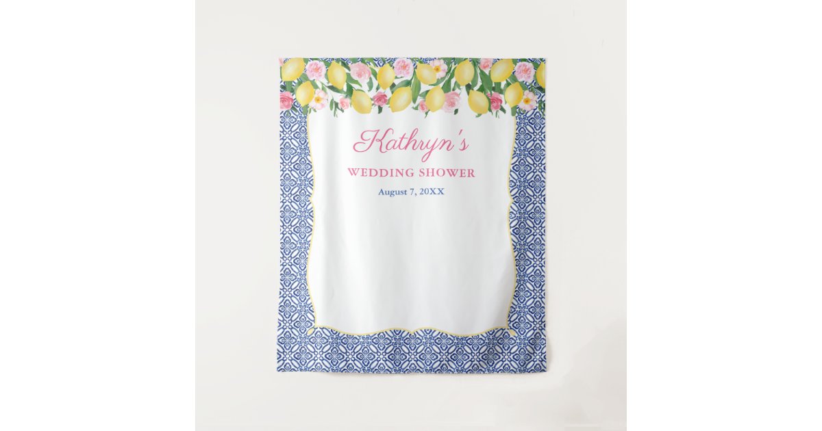 Positano Lemons Blue Tiles Photo Booth Backdrop | Zazzle