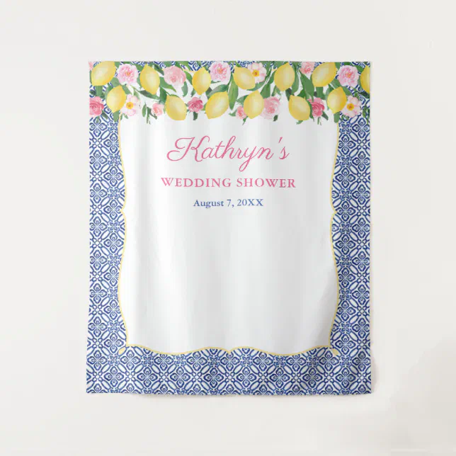 Positano Lemons Blue Tiles Photo Booth Backdrop | Zazzle