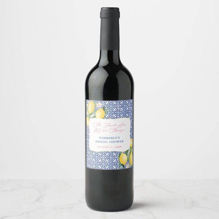Positano Main Squeeze Sit-Down Bridal Shower Lunch Wine Label | Zazzle