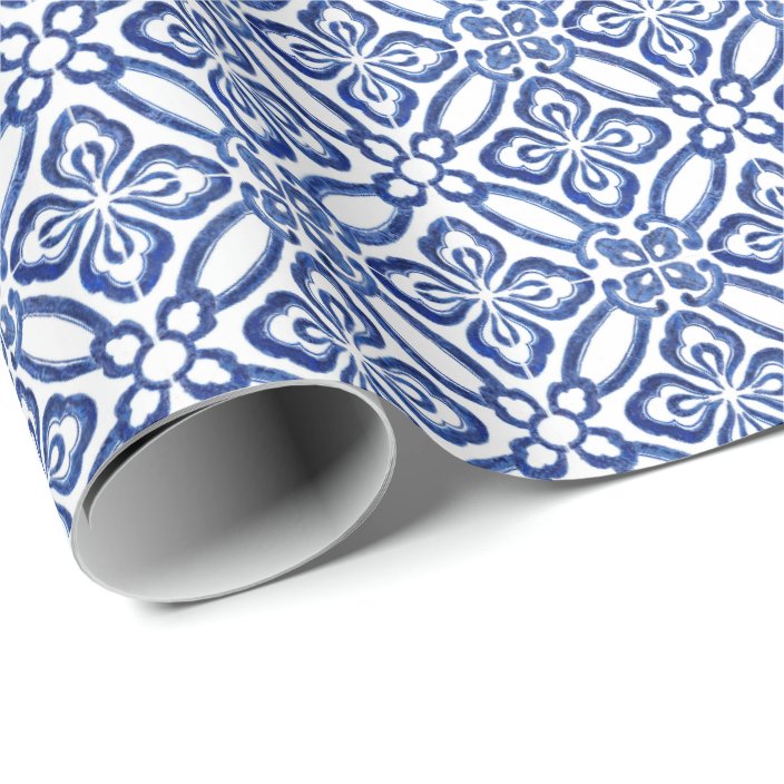 Positano Vintage Italian Blue White Tiles Pattern Wrapping Paper ...