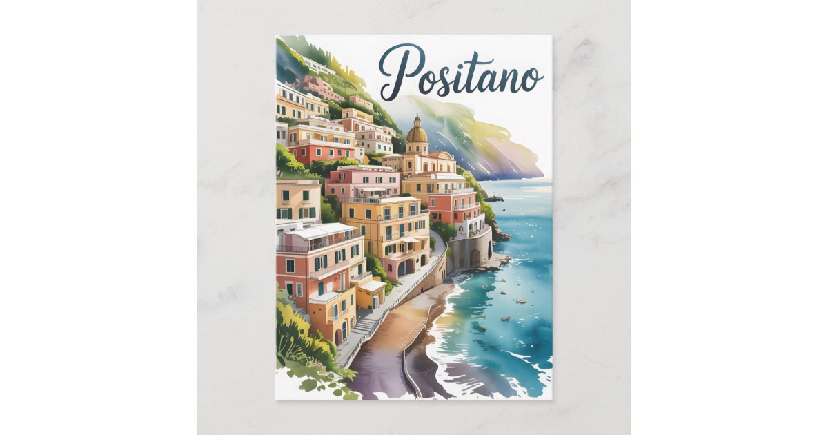 Positano watercolor postcard | Zazzle