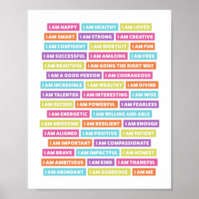 Positive Affirmations | I Am Affirmations Poster | Zazzle